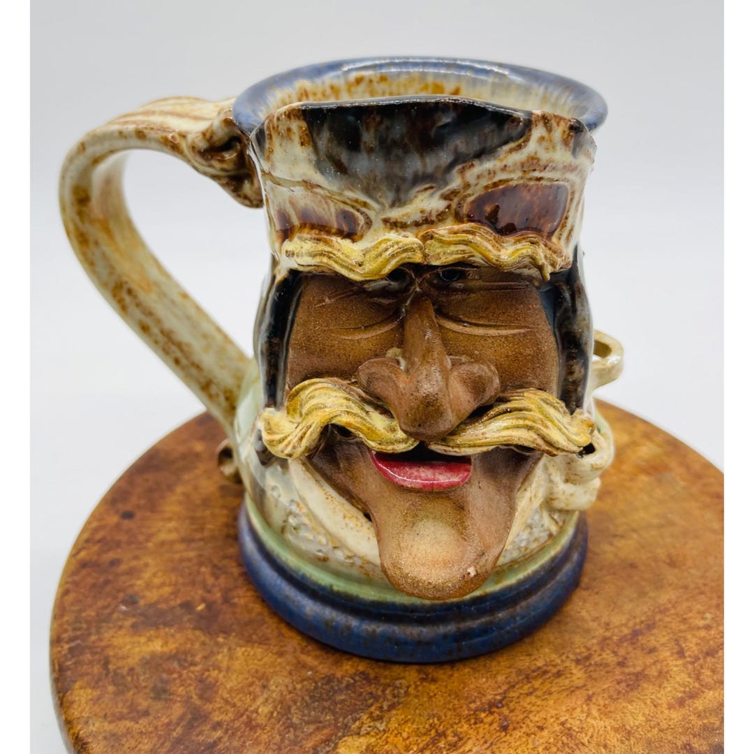 Vintage John Coiner Glazed Pottery Old Bearded King Face W Crown Large ...