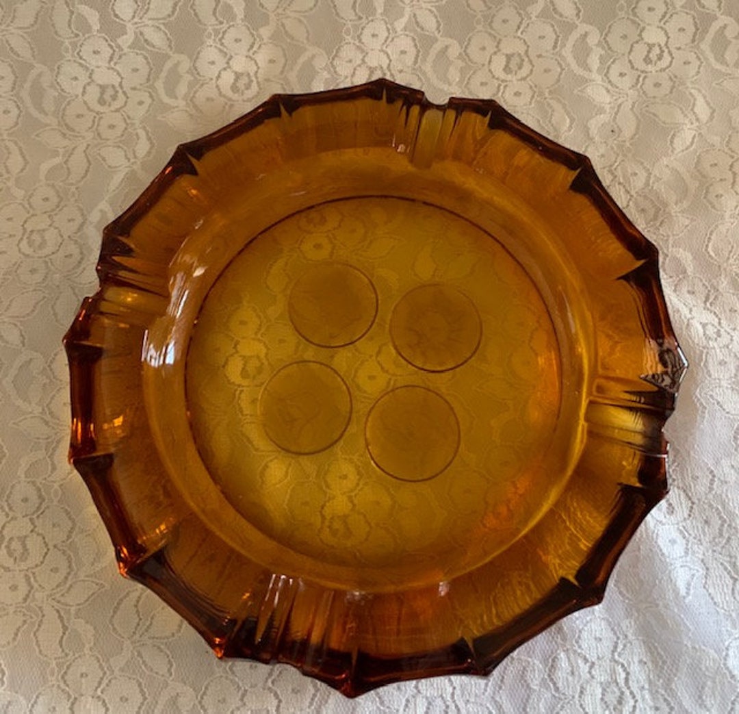 Vintage Fostoria Liberty Bell 4 Coin Dot Heavy Duty Amber Large Glass ...