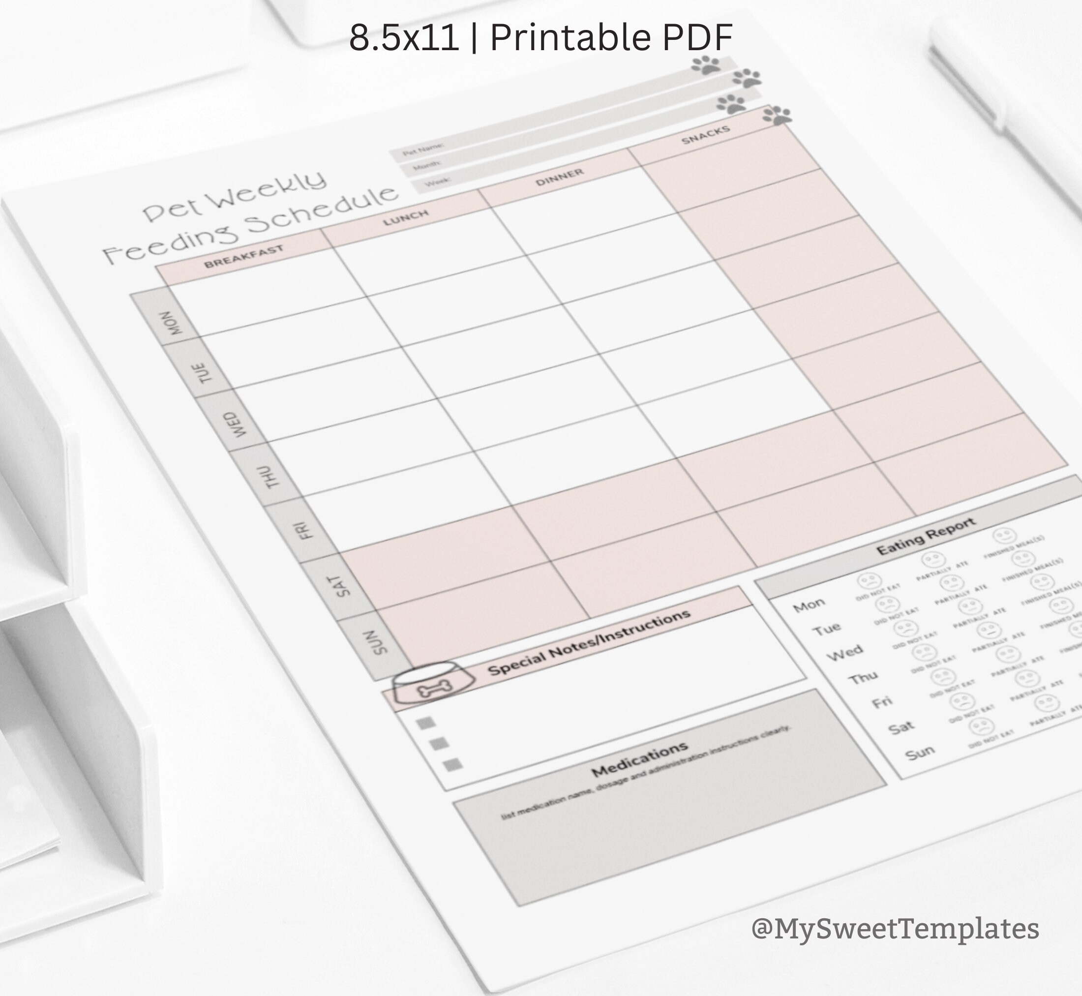 Printable Dog Feeding Schedule for Pet Owners, Weekly, Meal Tracker ...