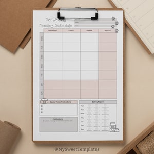 Printable Dog Feeding Schedule for Pet Owners, Weekly, Meal Tracker ...