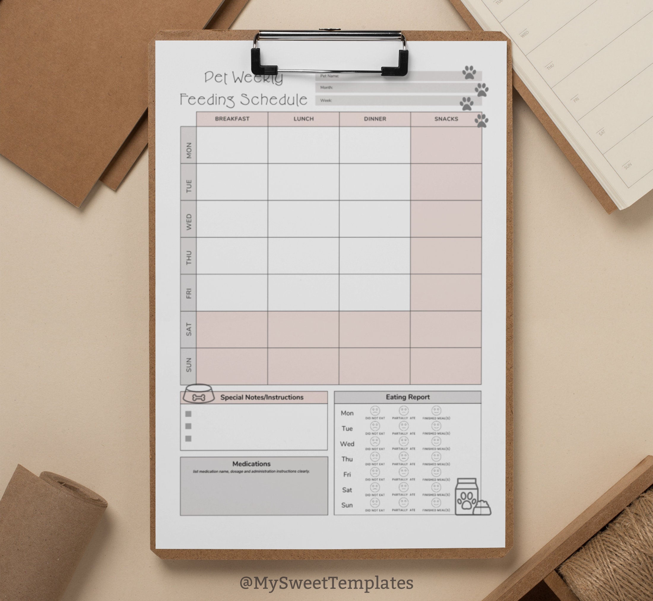 Dog Feeding Schedule, Weekly, Pet Meal Tracker, Pet Feeding Schedule ...