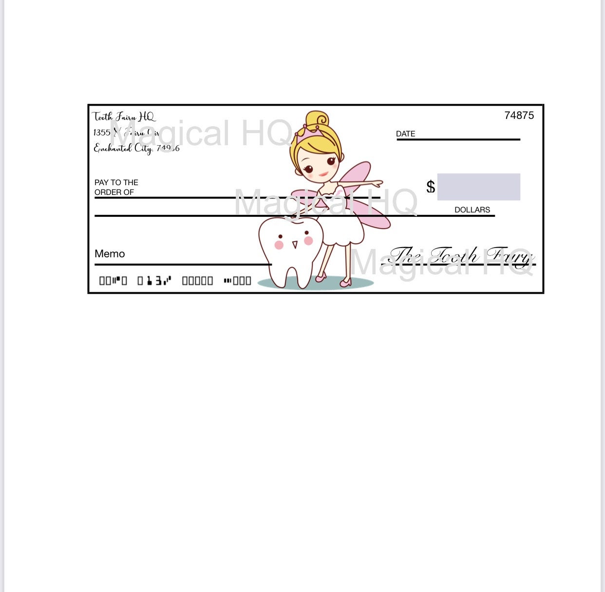 Editable Tooth Fairy Check - Etsy