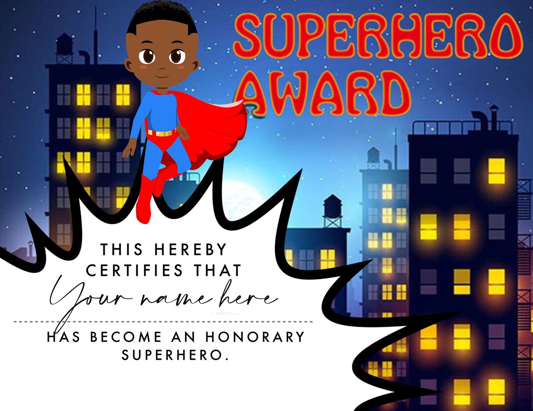 SUPERHERO Certificate- Printable Instant Download - for Birthday Gifts ...