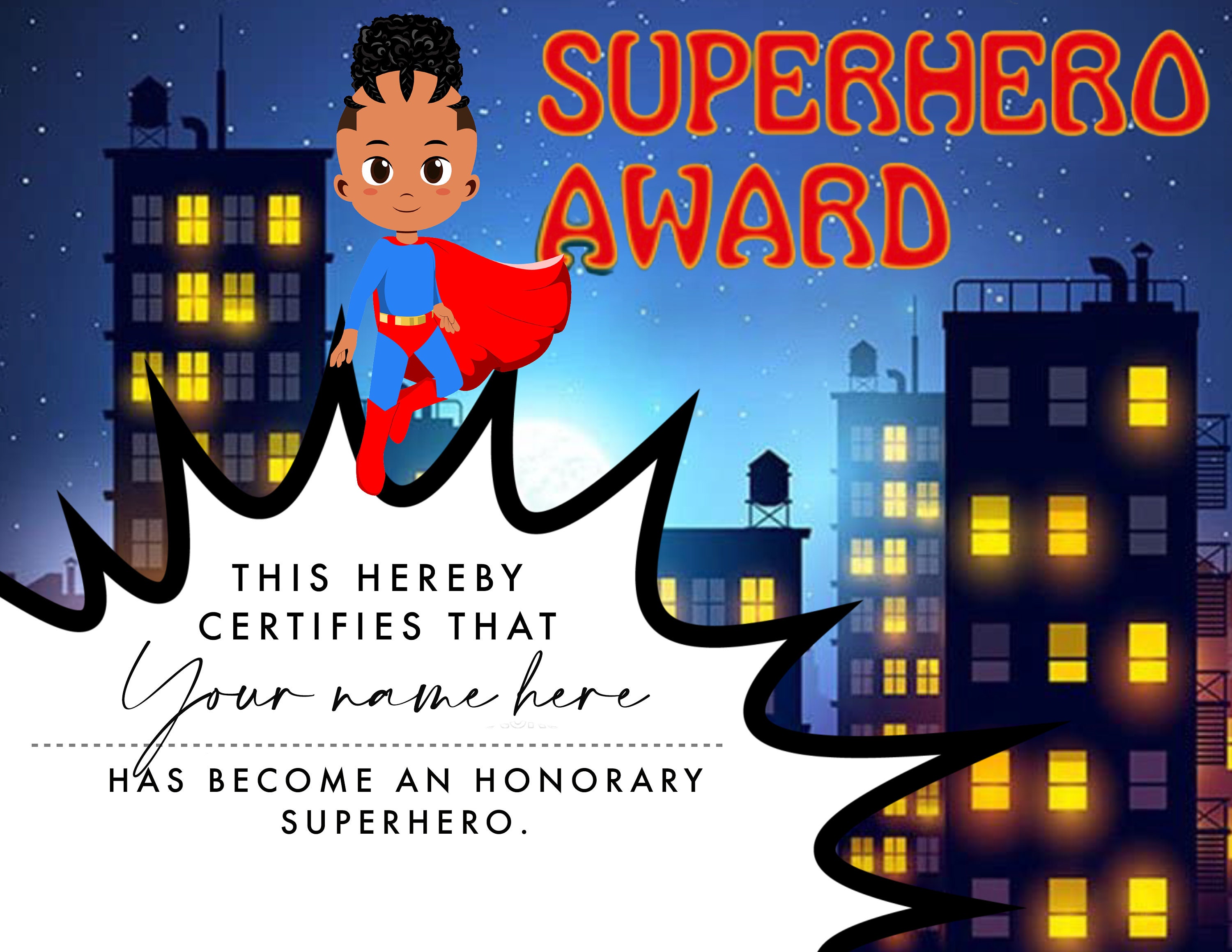 SUPERHERO Certificate- Printable Instant Download - for Birthday Gifts ...