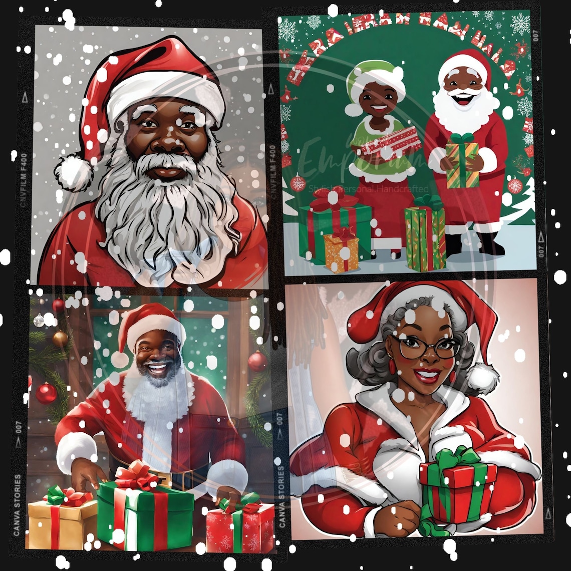 Black Santa Png, African American Christmas Clipart, Watercolor Santa ...