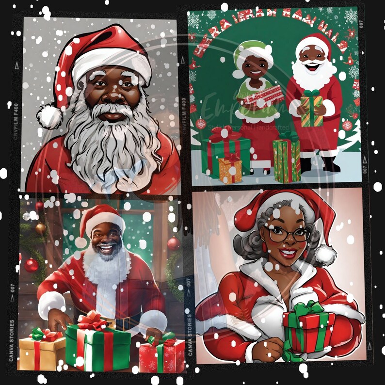 Black Santa Png, African American Christmas Clipart, Watercolor Santa ...