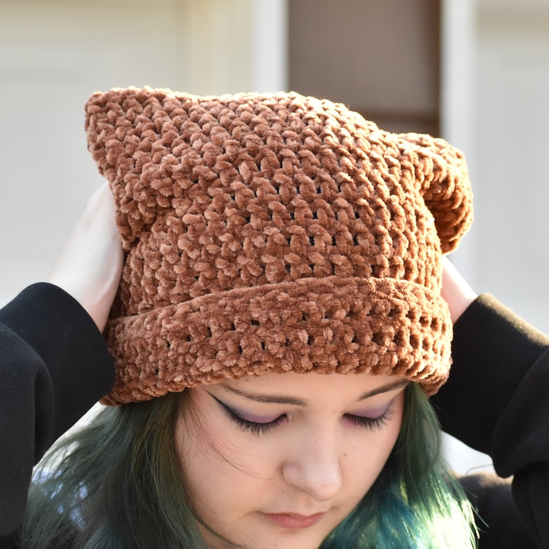 Handmade Brown Bear Ears Hat Crochet Cat Ear Hat Light Weight Winter ...