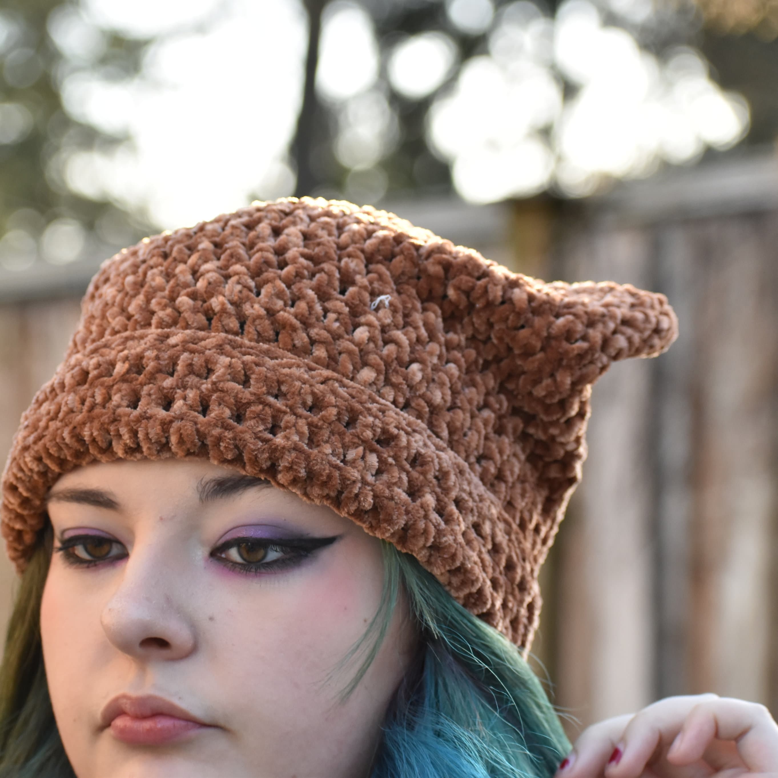 Handmade Brown Bear Ears Hat Crochet Cat Ear Hat Light Weight Winter ...