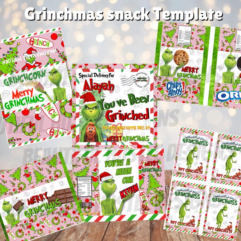 Grinchmas Eve Box Template: Printable Snack Labels (8x8x4) (PDF) - Etsy