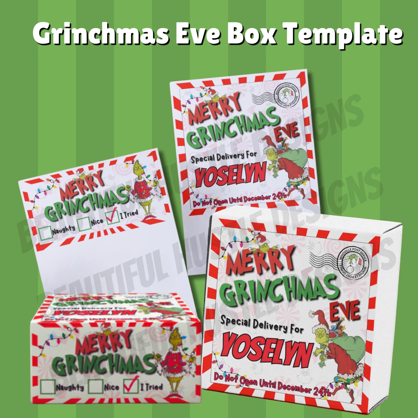 Christmas Eve Box Template Grinchmas Eve Box Editable With Canva Santa ...