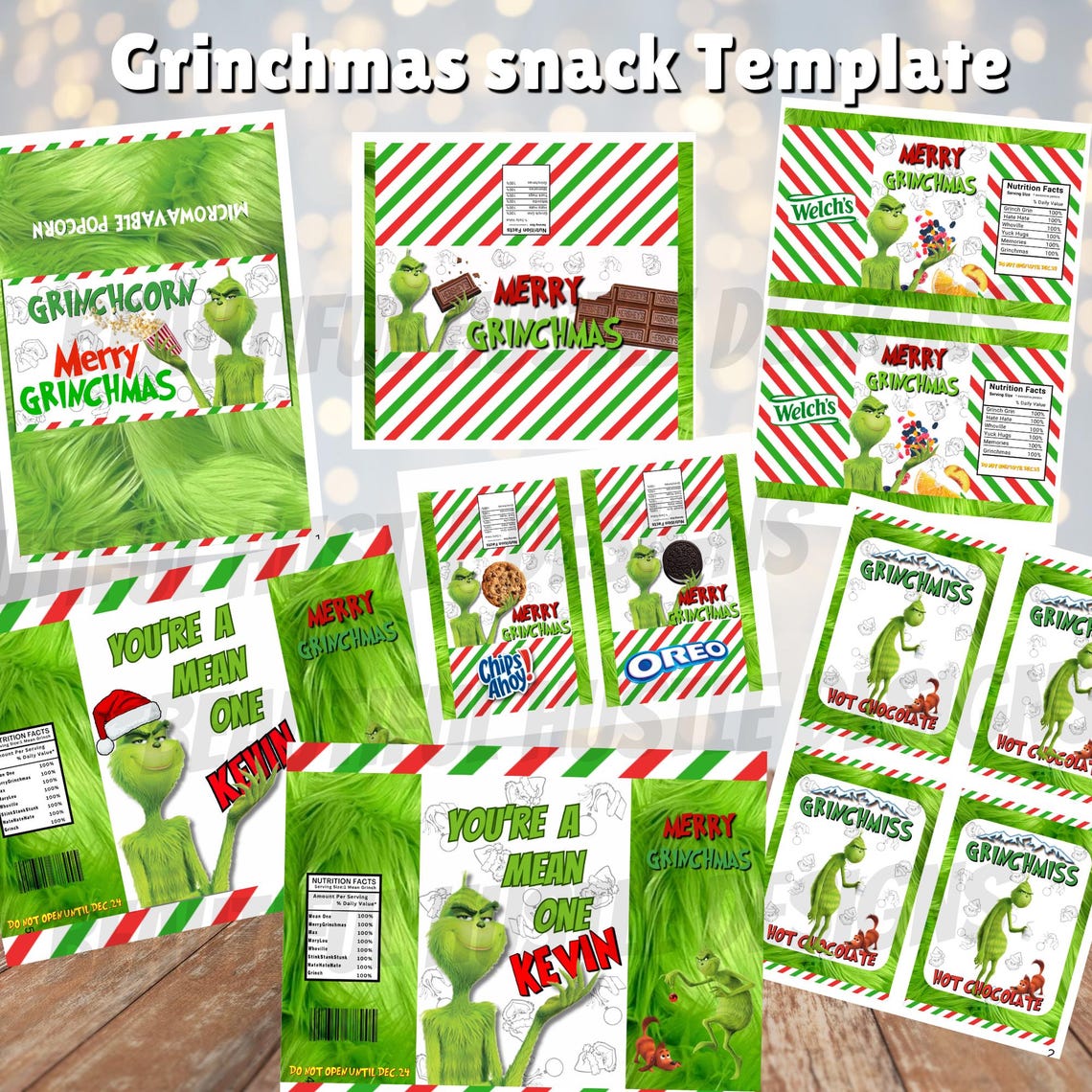 Grinch Snack Templates/ Grinchmas - Etsy