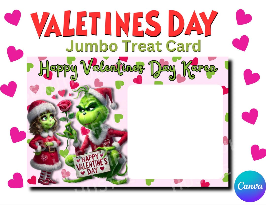 Jumbo Valentines Day Card, Grinch Valentines Jumbo Card, Jumbo Card - Etsy