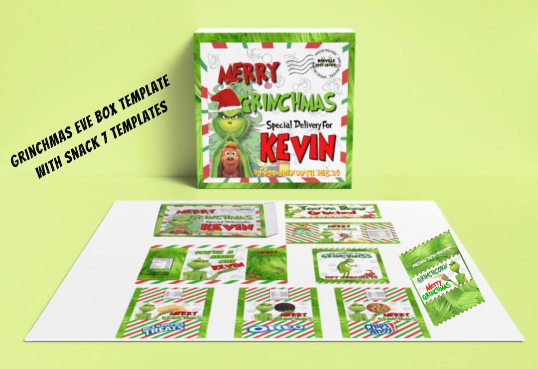 Grinchmas Eve Box Template: Printable Snack Labels (8x8x4) - Etsy