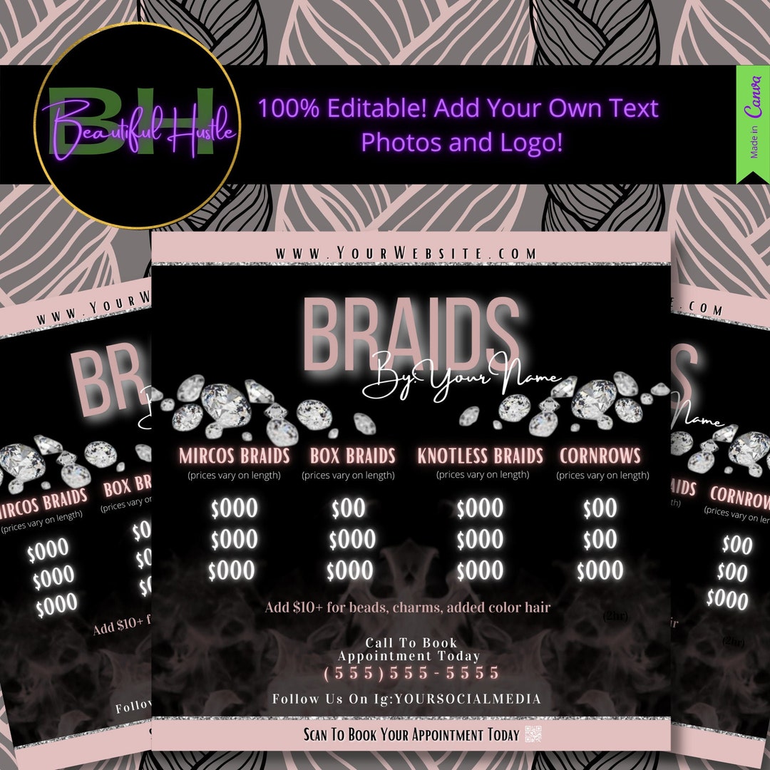 Premade Braiding Flyer CANVA Diy Templates Braiding - Etsy