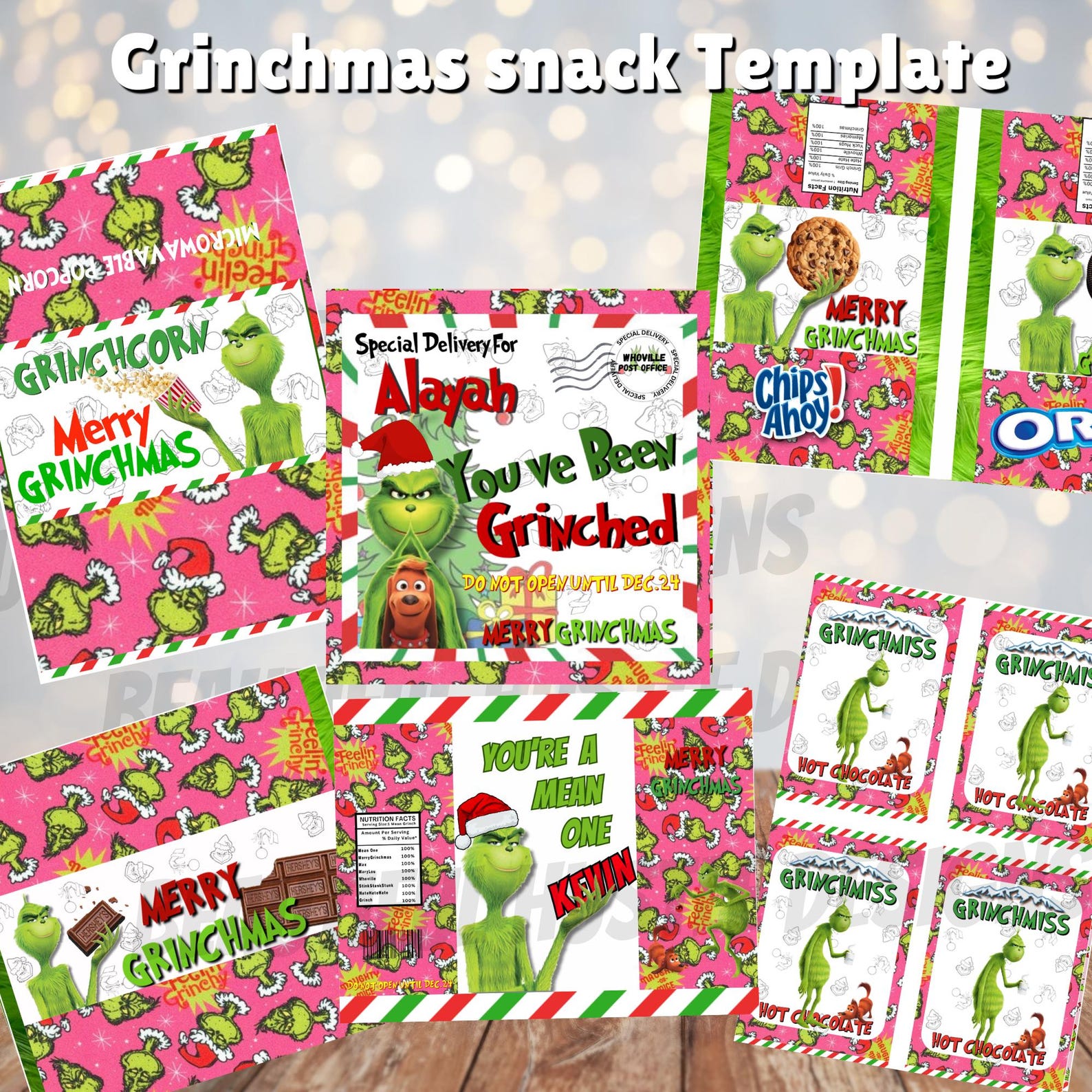 Grinchmas Eve Box Template: Printable Snack Labels (8x8x4) (PDF) - Etsy