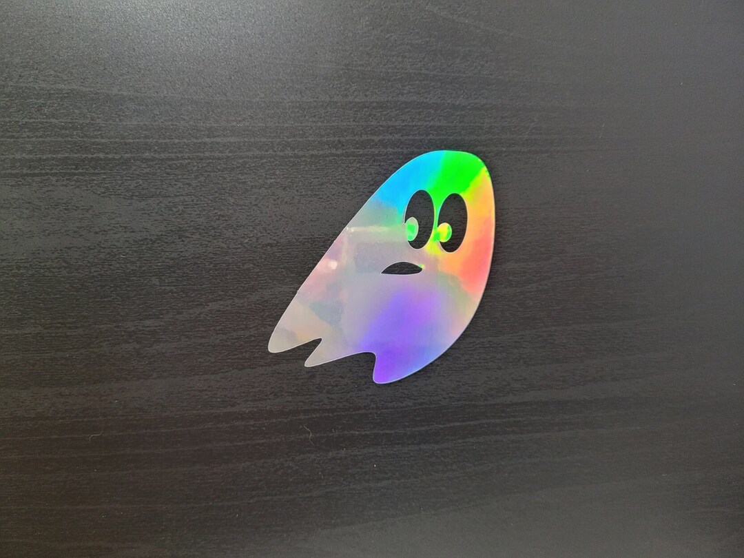 Holographic Ghost Vinyl Sticker, Silver Rainbow Halloween Stickers ...