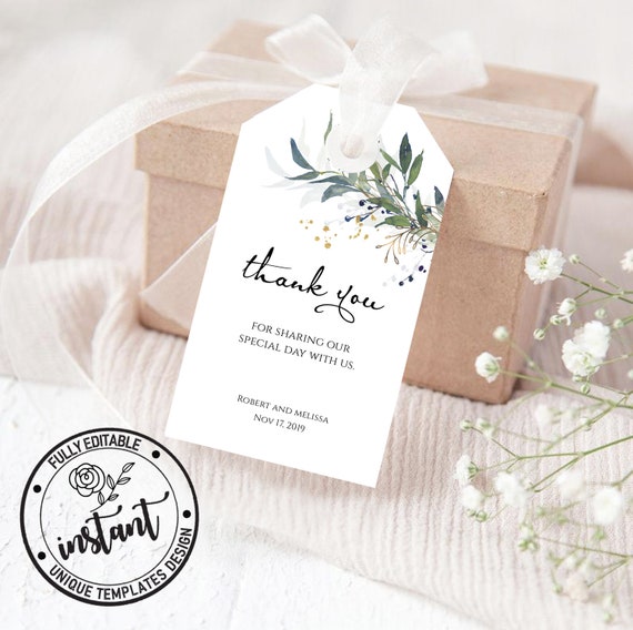 Greenery Tag Template Greenery Gold Favor Tag Template | Etsy