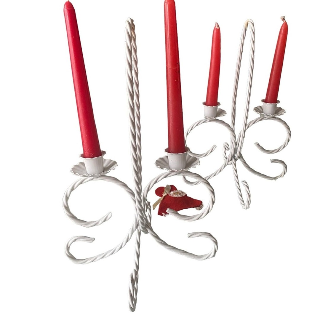 White Wrought Iron Twisted Metal Two Armed Candlestick Holders Set of 2 ...