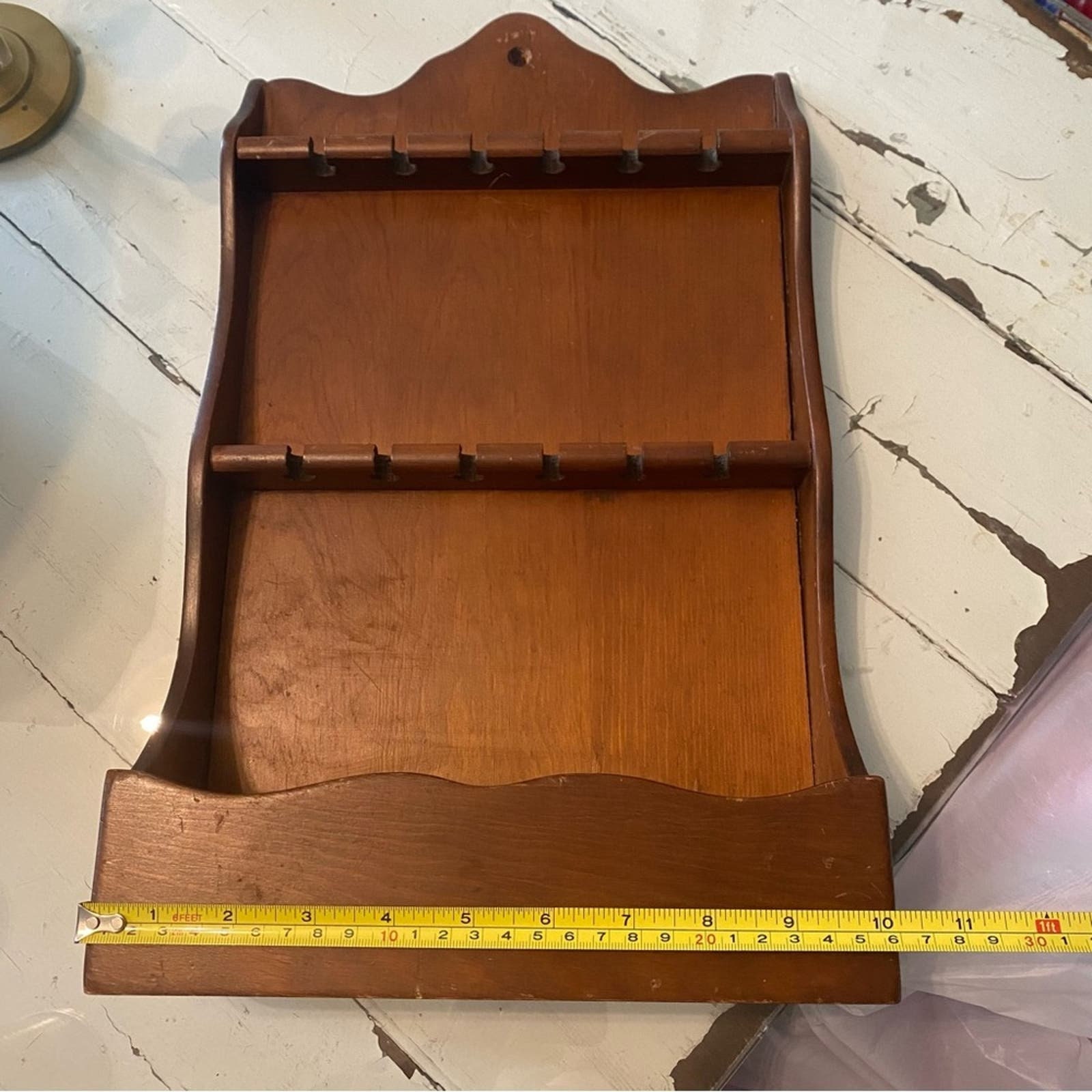 Vintage Wood Souvenir Spoon Rack 12 Slots Wall Shelf Bottom Tray ...