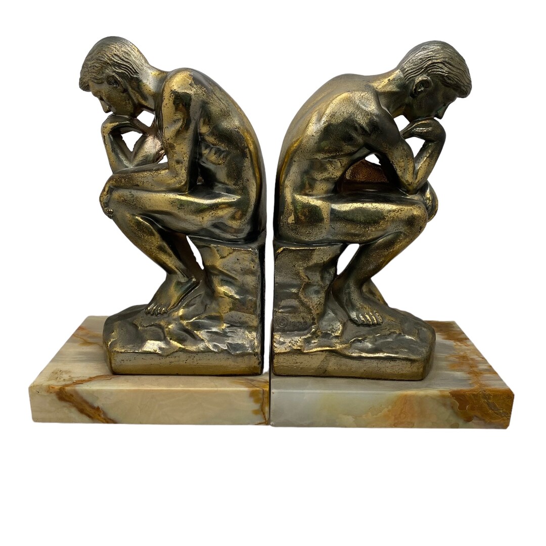 Vintage 1928 Bronze Thinking Man Bookends - Etsy