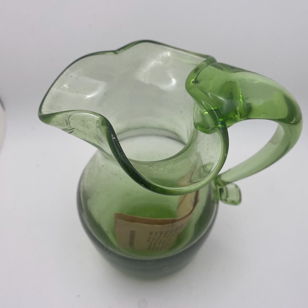 Vintage Hand Blown Small Glass Pitcher With Applied Handle and Pintail ...