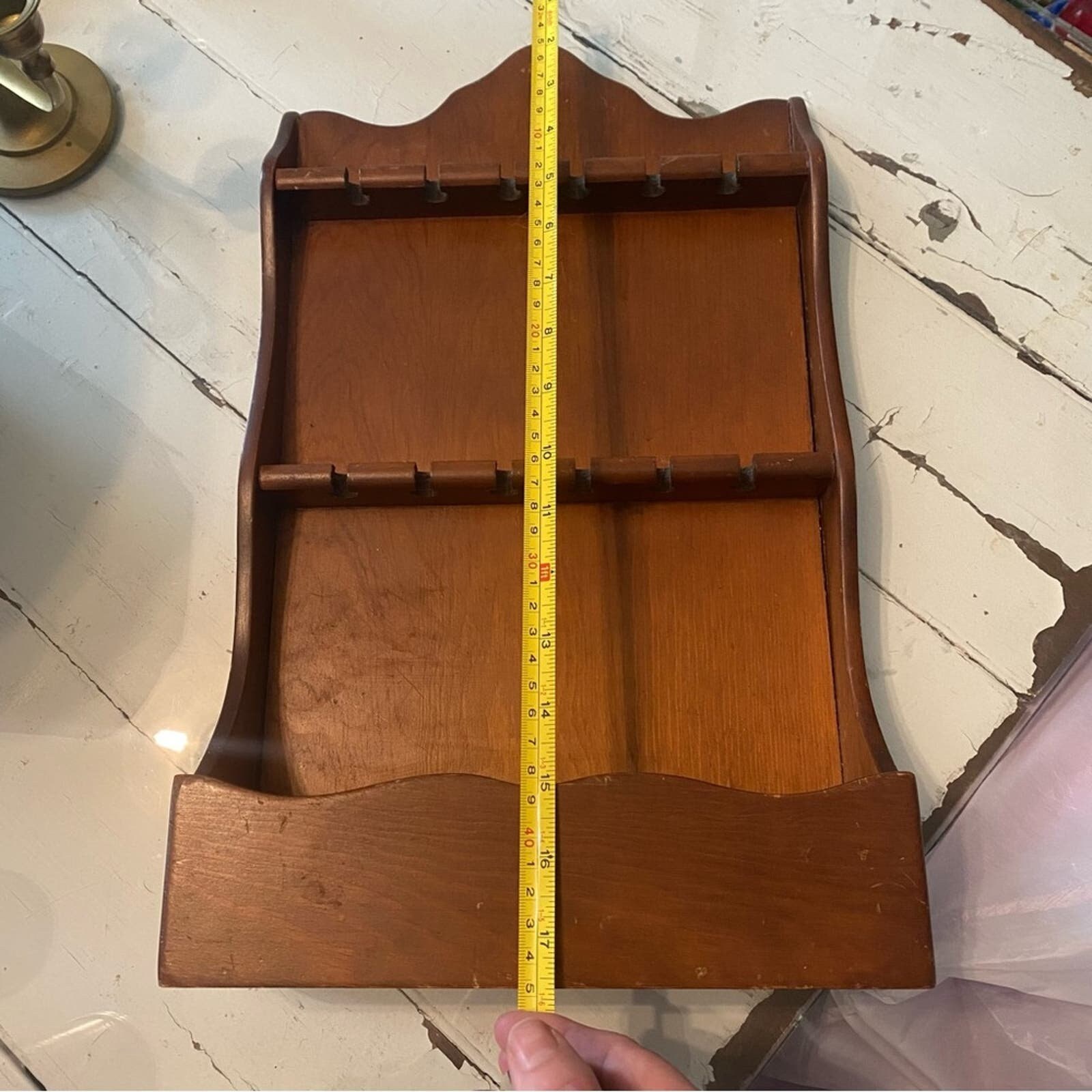 Vintage Wood Souvenir Spoon Rack 12 Slots Wall Shelf Bottom Tray ...