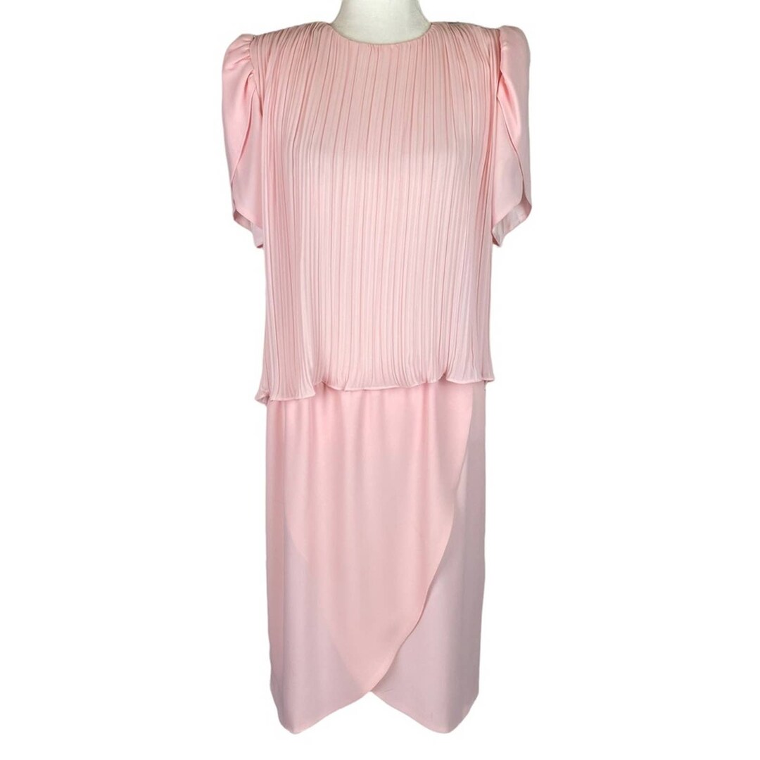 Vintage Lizzy & Johnny Blush Pink Crepe Top Midi Dress. Scalloped ...