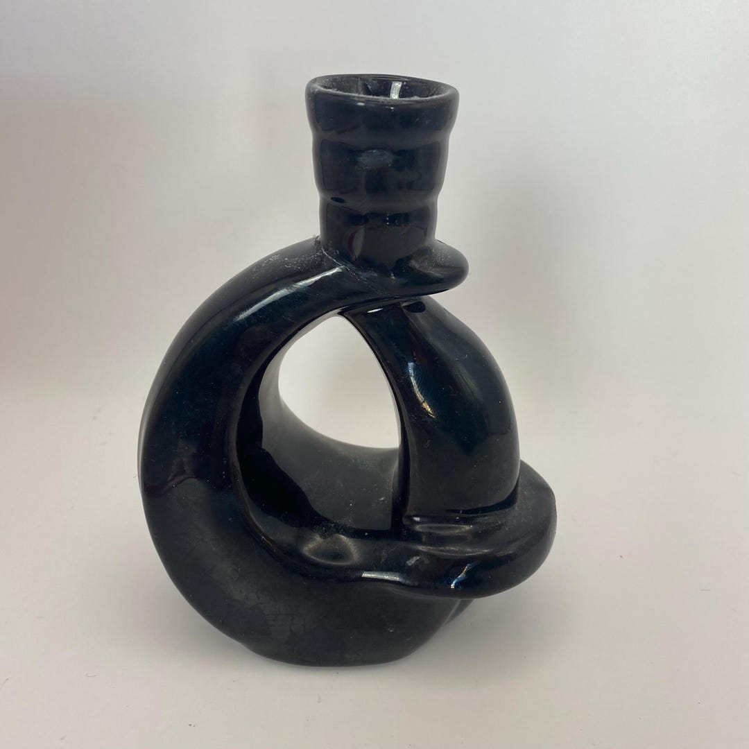 Francoma Pottery Black Glazed Modern Candlestick - Etsy