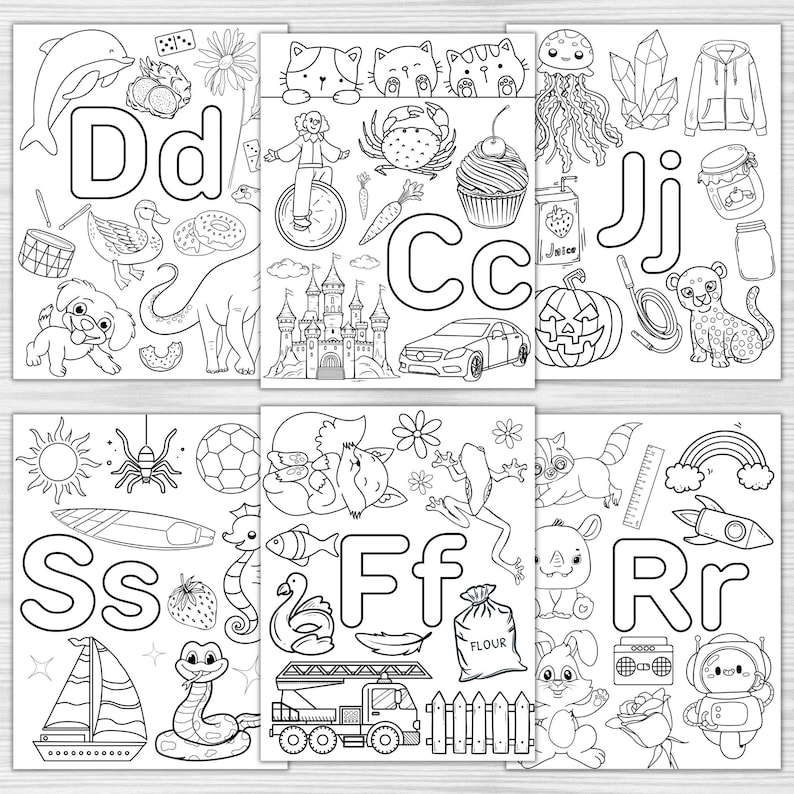 26 Alphabet Coloring Printable Flashcards Pages Bundle for Kids - Etsy