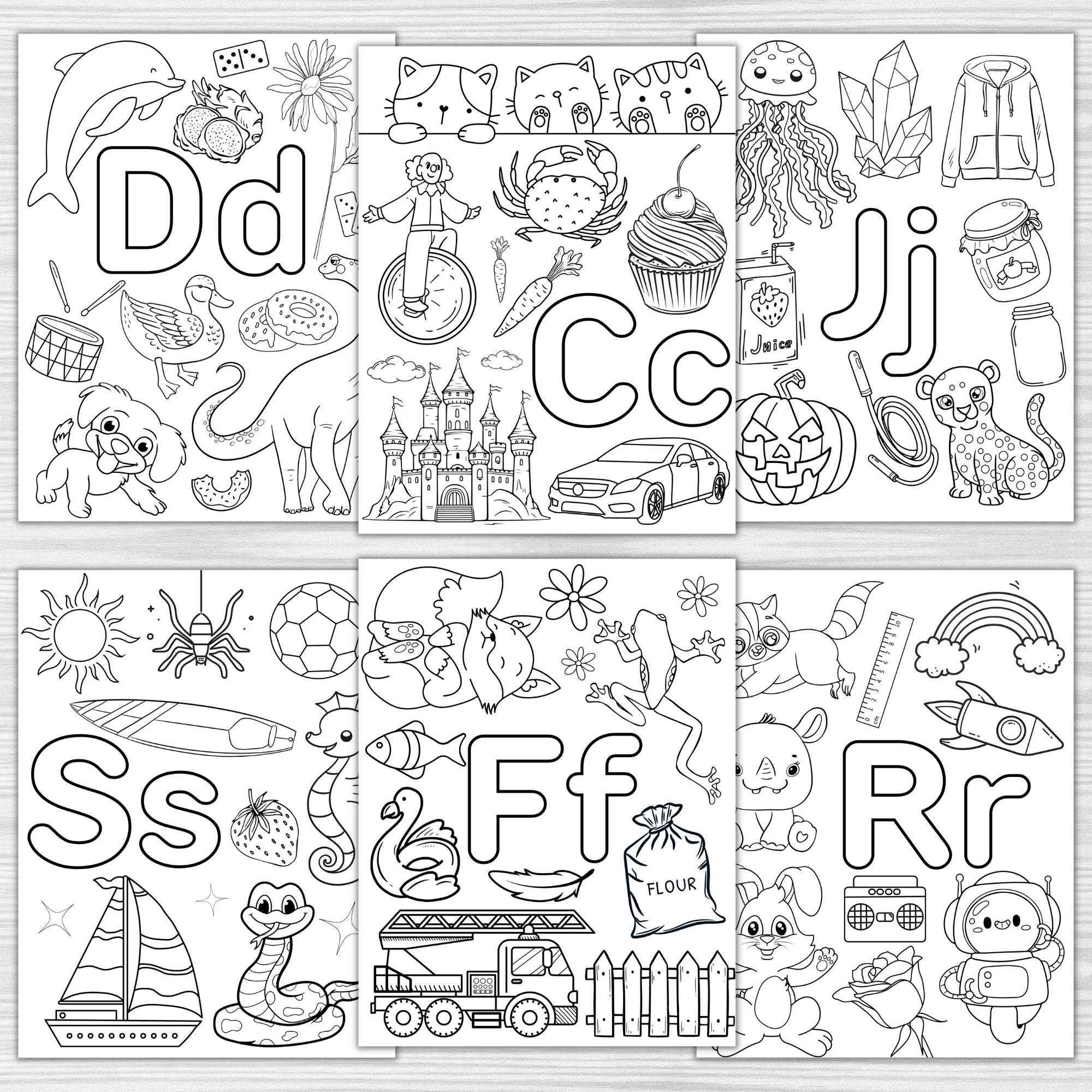 26 Alphabet Coloring Printable Flashcards Pages Bundle for Kids - Etsy