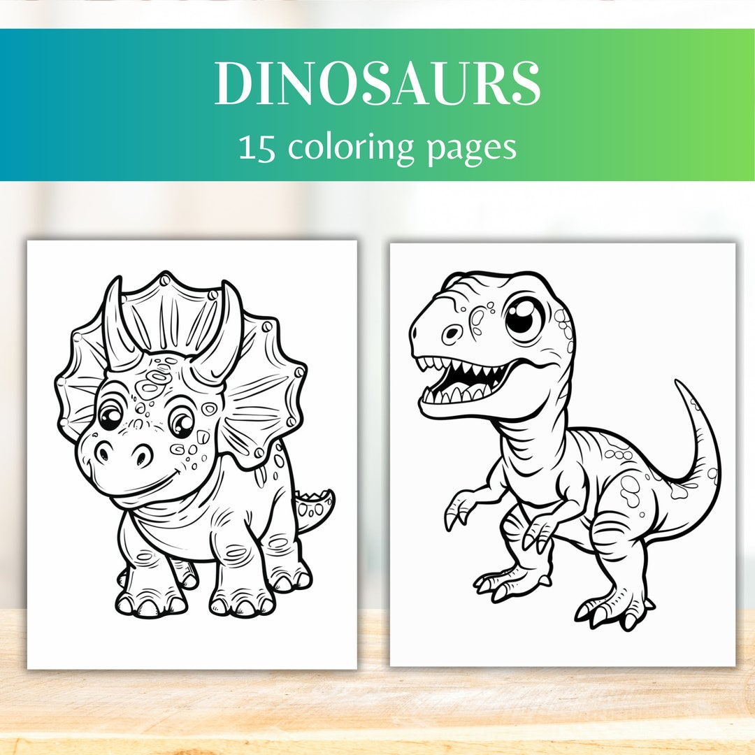 15 Dinosaurs Coloring Pages for Kids Printables Digital Coloring Book ...