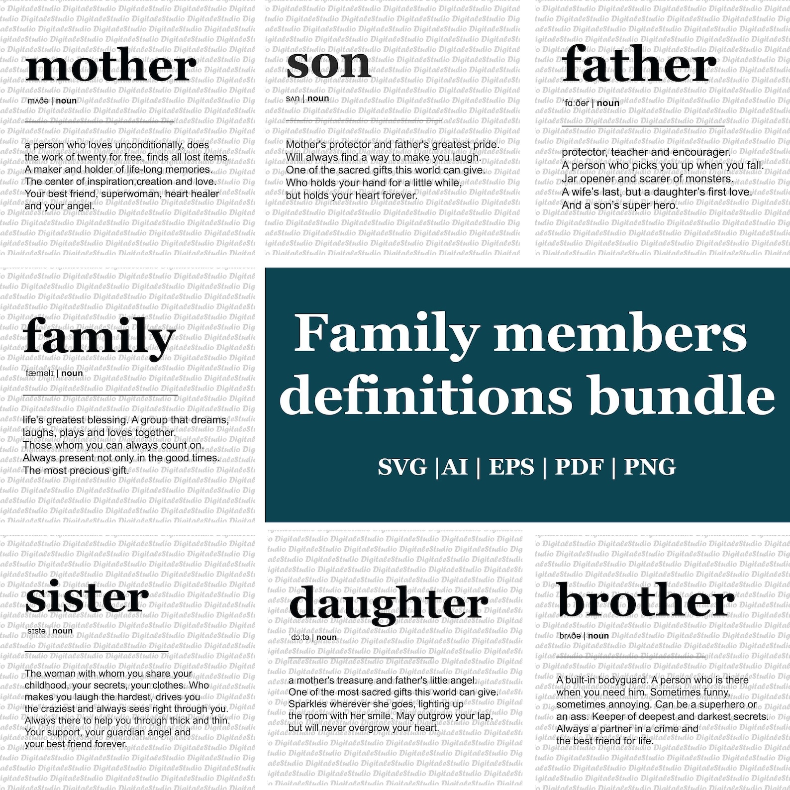 SVG Bundle Family Members Definitions SVG Files for Cricut Clip Art ...