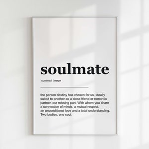 Soulmate Definition Poster Digital Dictionary Print Personalized ...
