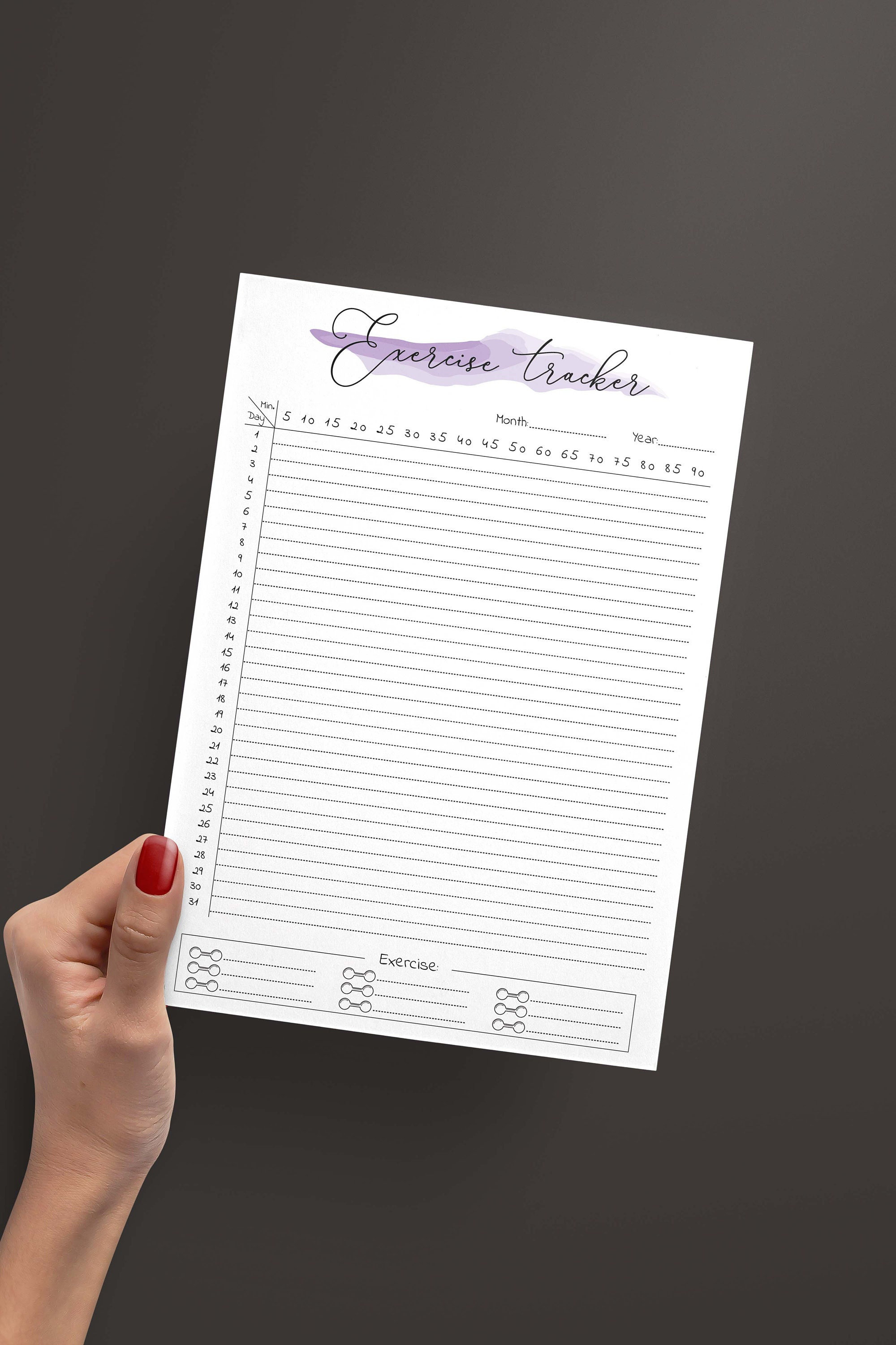 Exercise Tracker Printable Monthly Fitness Log A4, A5 & Letter PDF ...