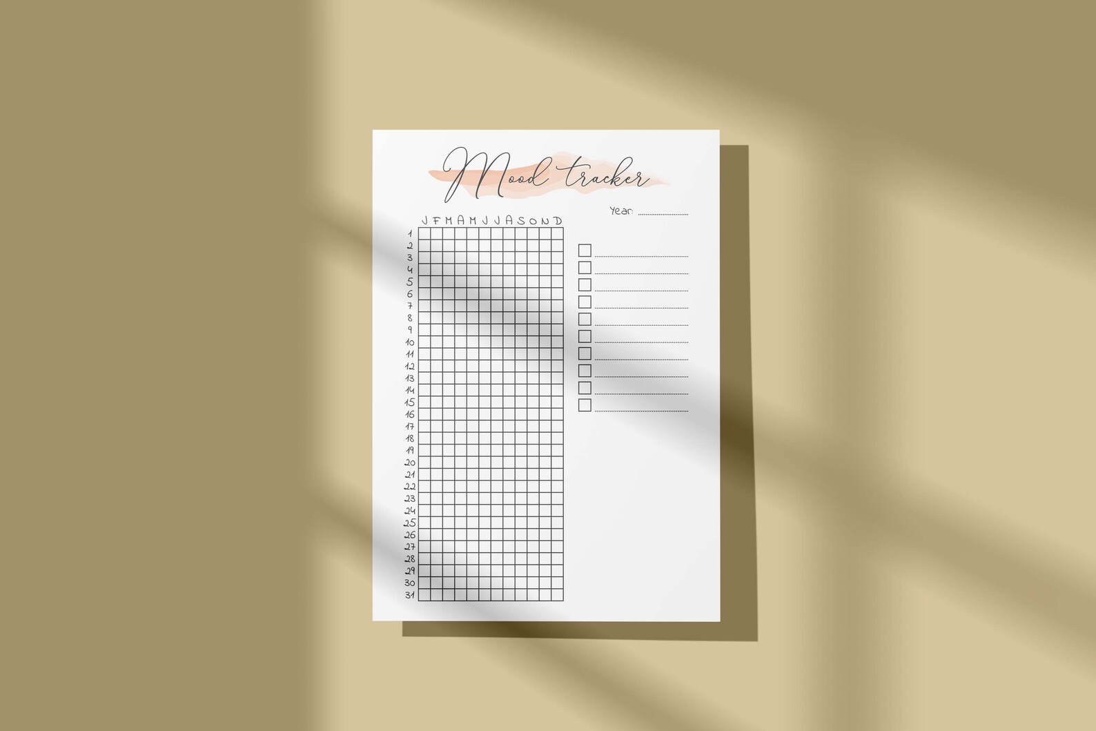 Yearly Mood Tracker Printable Year in Pixels Mood Chart Happy Planner ...