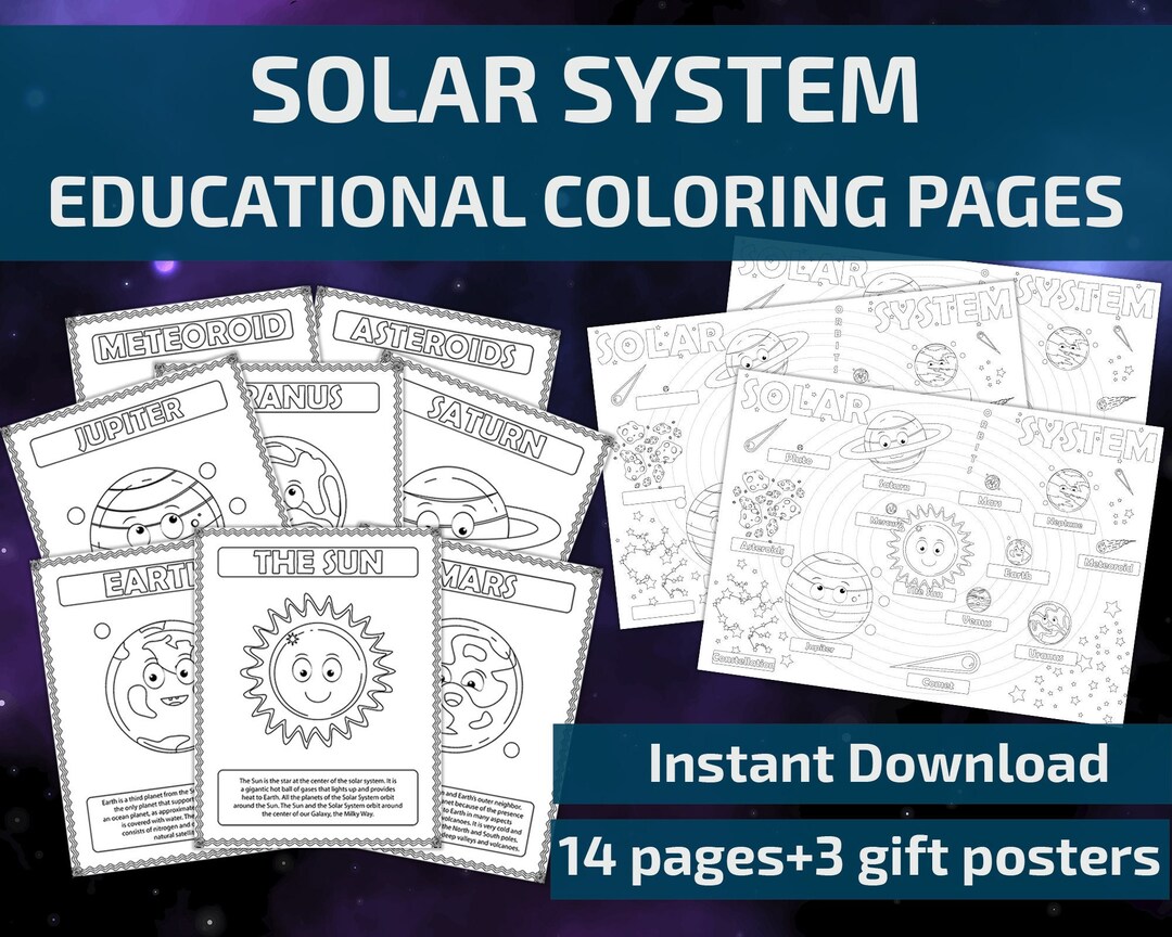 Outer Space Coloring Pages Solar System Poster Digital Download - Etsy
