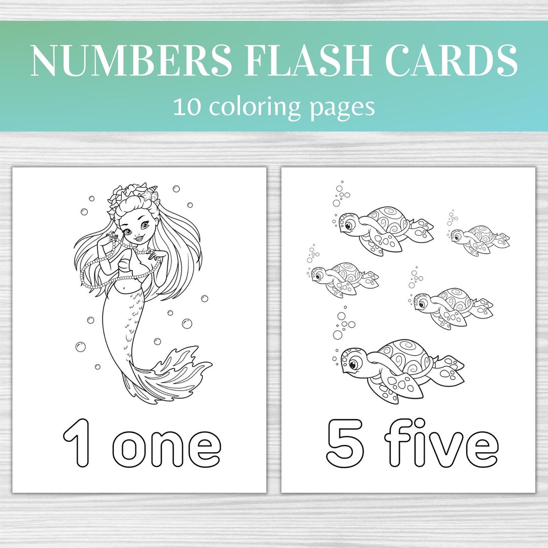 10 Numbers Coloring Printable Flashcards Pages Bundle for Kids - Etsy