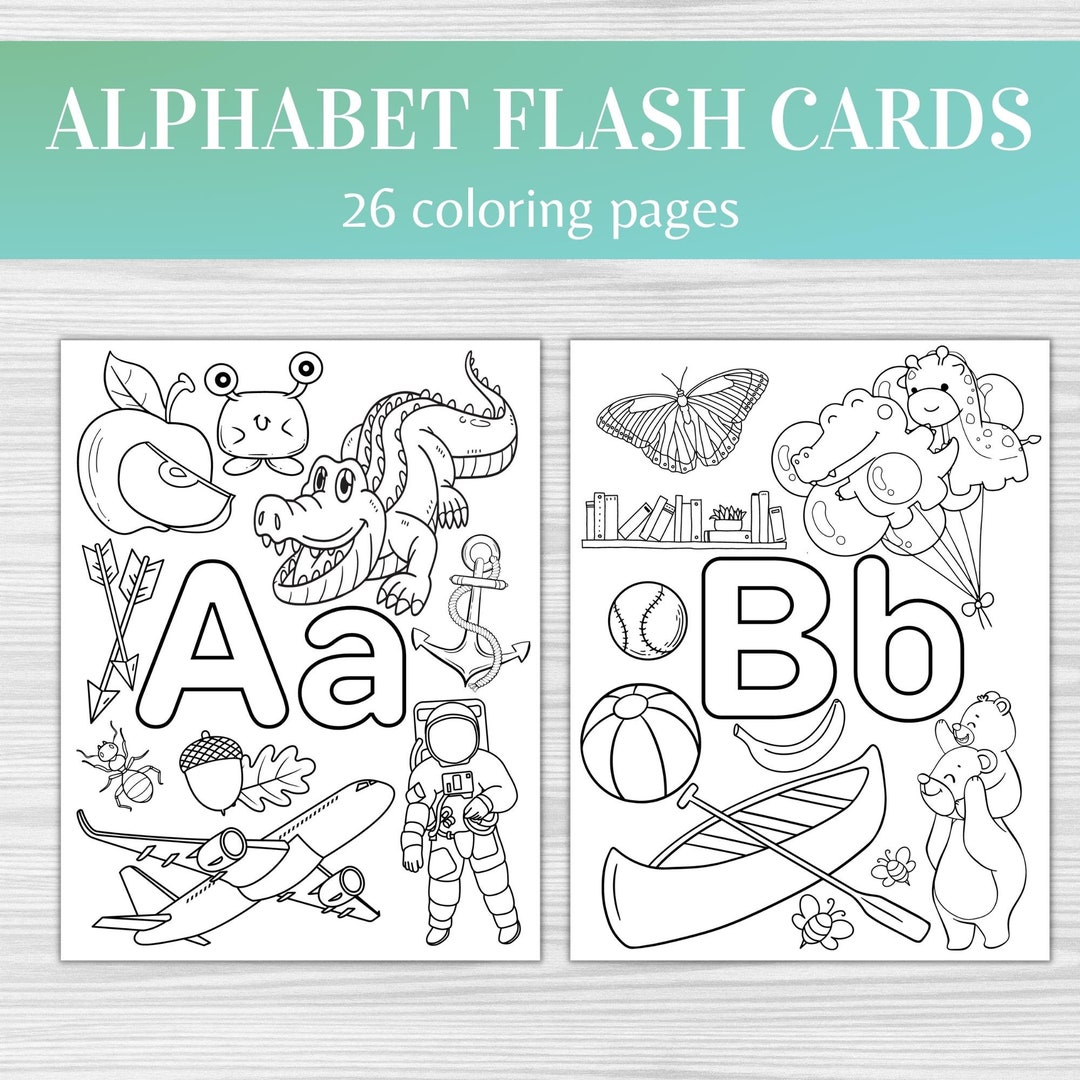 26 Alphabet Coloring Printable Flashcards Pages Bundle for Kids - Etsy
