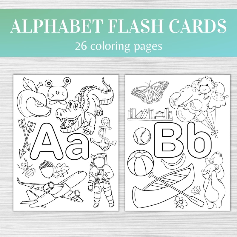 26 Alphabet Coloring Printable Flashcards Pages Bundle for Kids - Etsy
