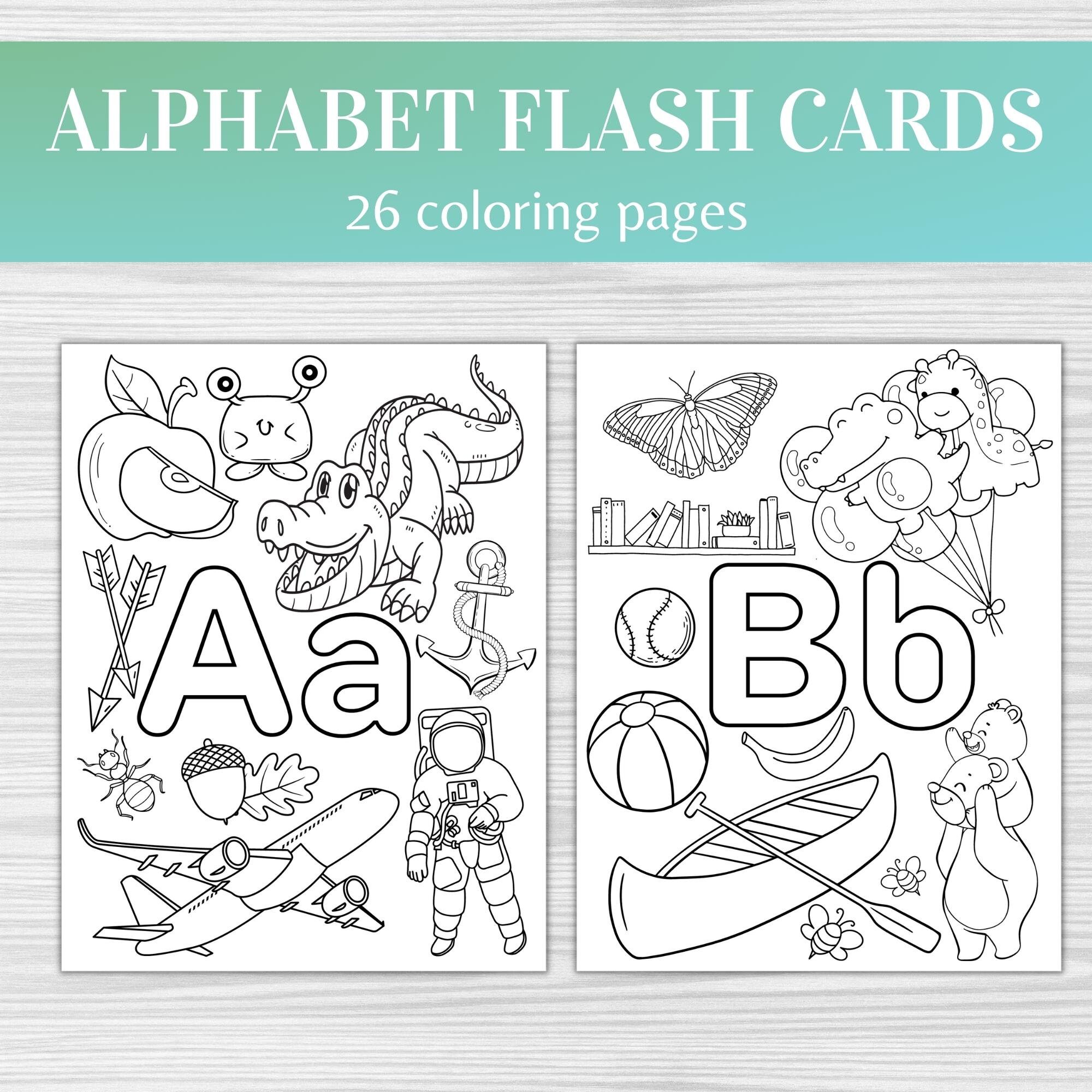 26 Alphabet Coloring Printable Flashcards Pages Bundle for - Etsy