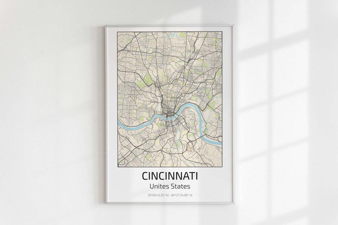 Cincinnati Map Print Printable United States Map Personalized Map ...