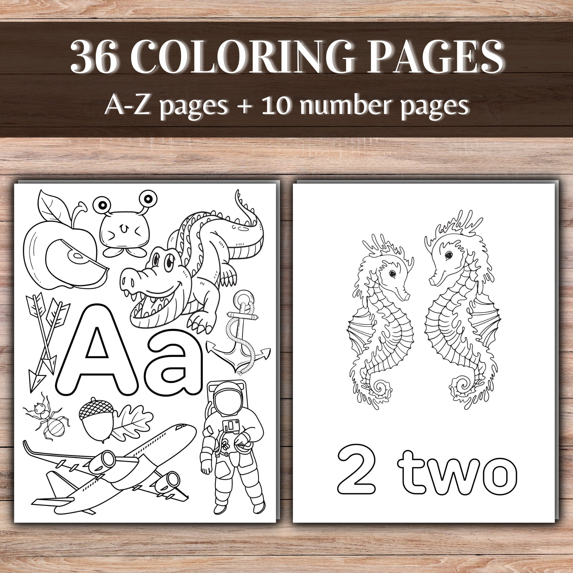 36 Alphabet + Numbers Coloring Pages for Kids Homeschool Preschool ...