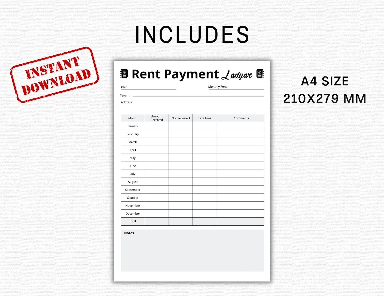Editable Rent Payment Ledger, Printable Rental Payment Tracker, Rent ...