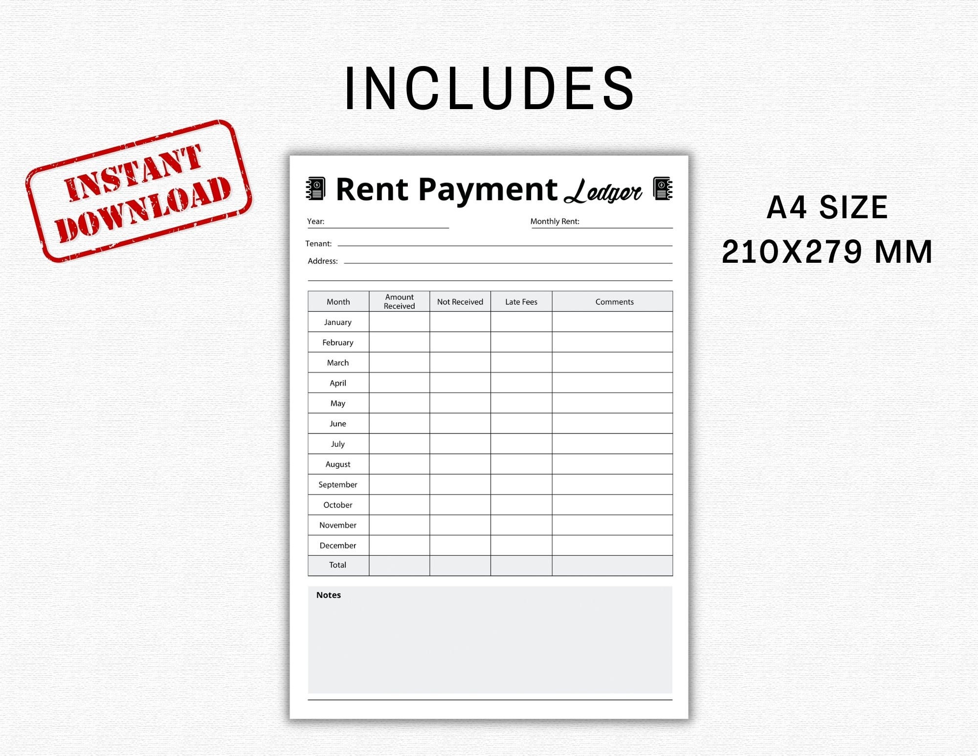 Editable Rent Payment Ledger, Printable Rental Payment Tracker, Rent ...