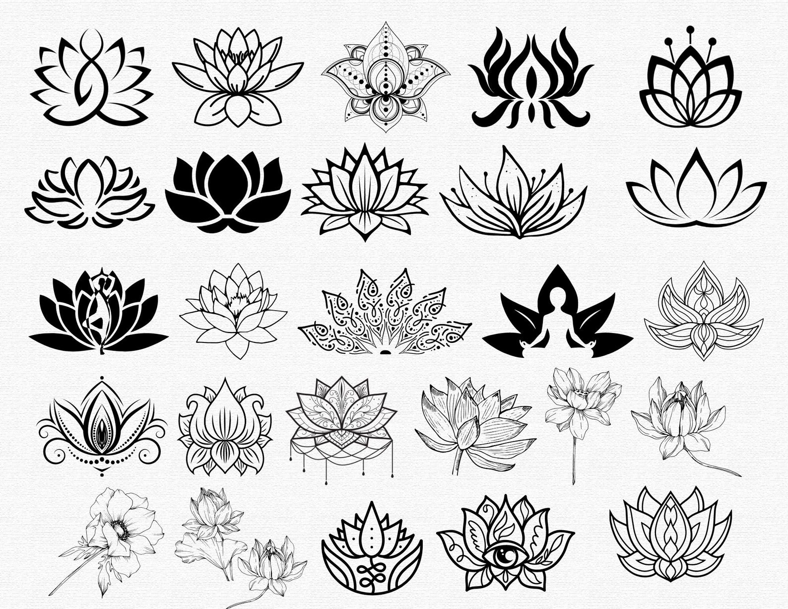Lotus Flower SVG Lotus Svg Lotus Silhouette Zentangle Lotus - Etsy