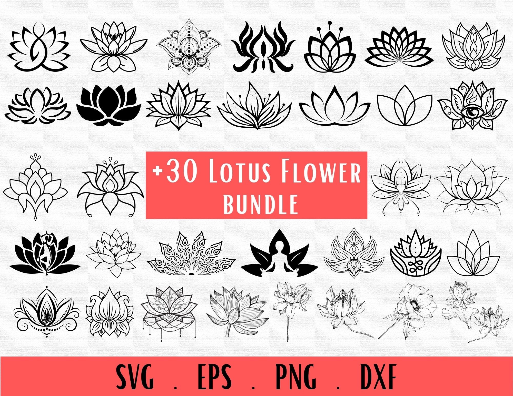 Lotus Flower SVG Lotus Svg Lotus Silhouette Zentangle Lotus - Etsy