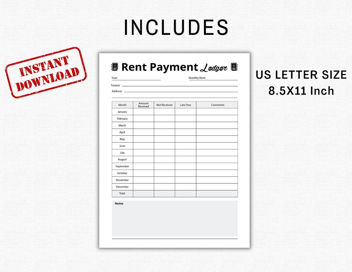 Editable Rent Payment Ledger Printable Rental Payment - Etsy