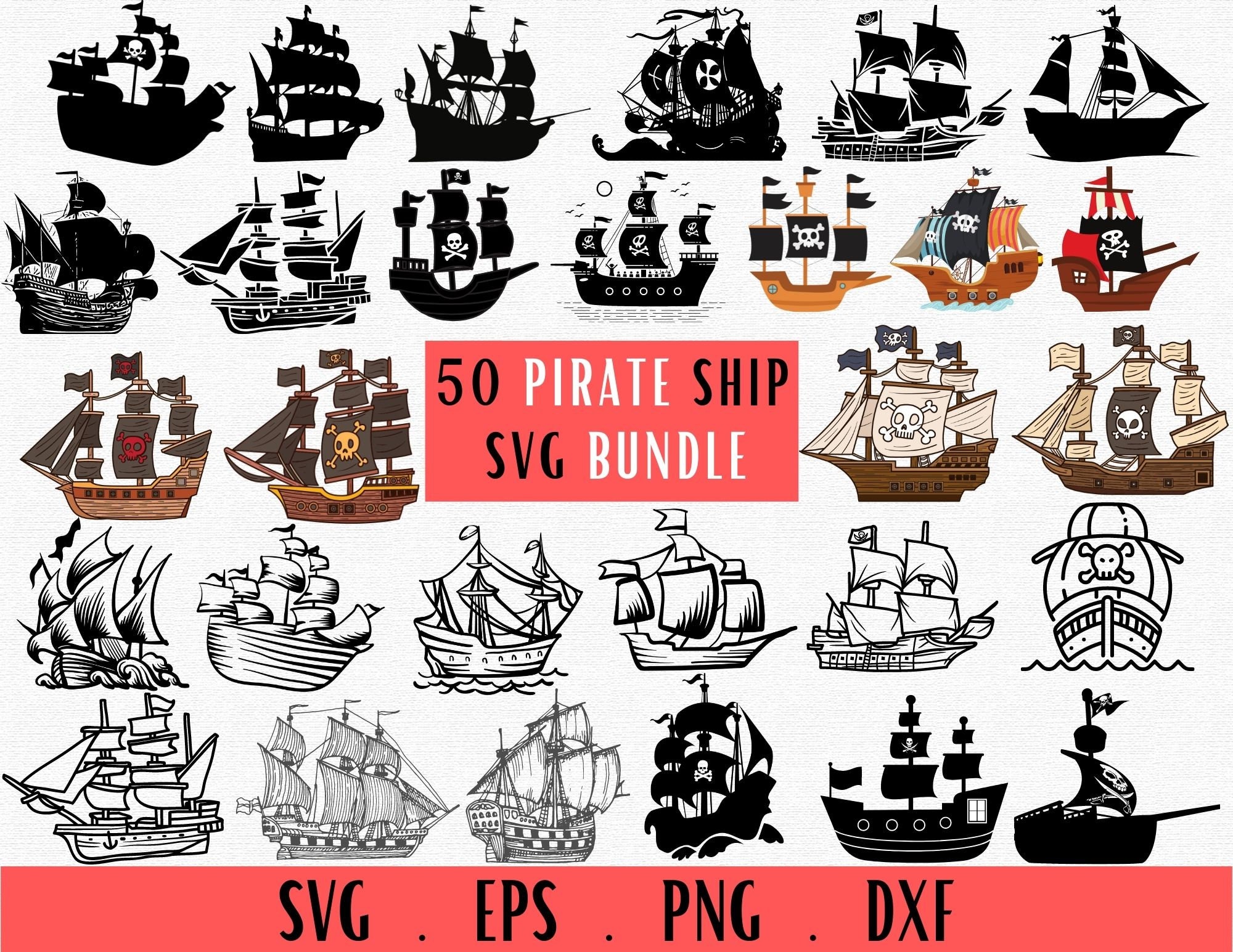 Pirate Ship Svg Pirate Clipart Vector Black Ship Svg - Etsy Canada