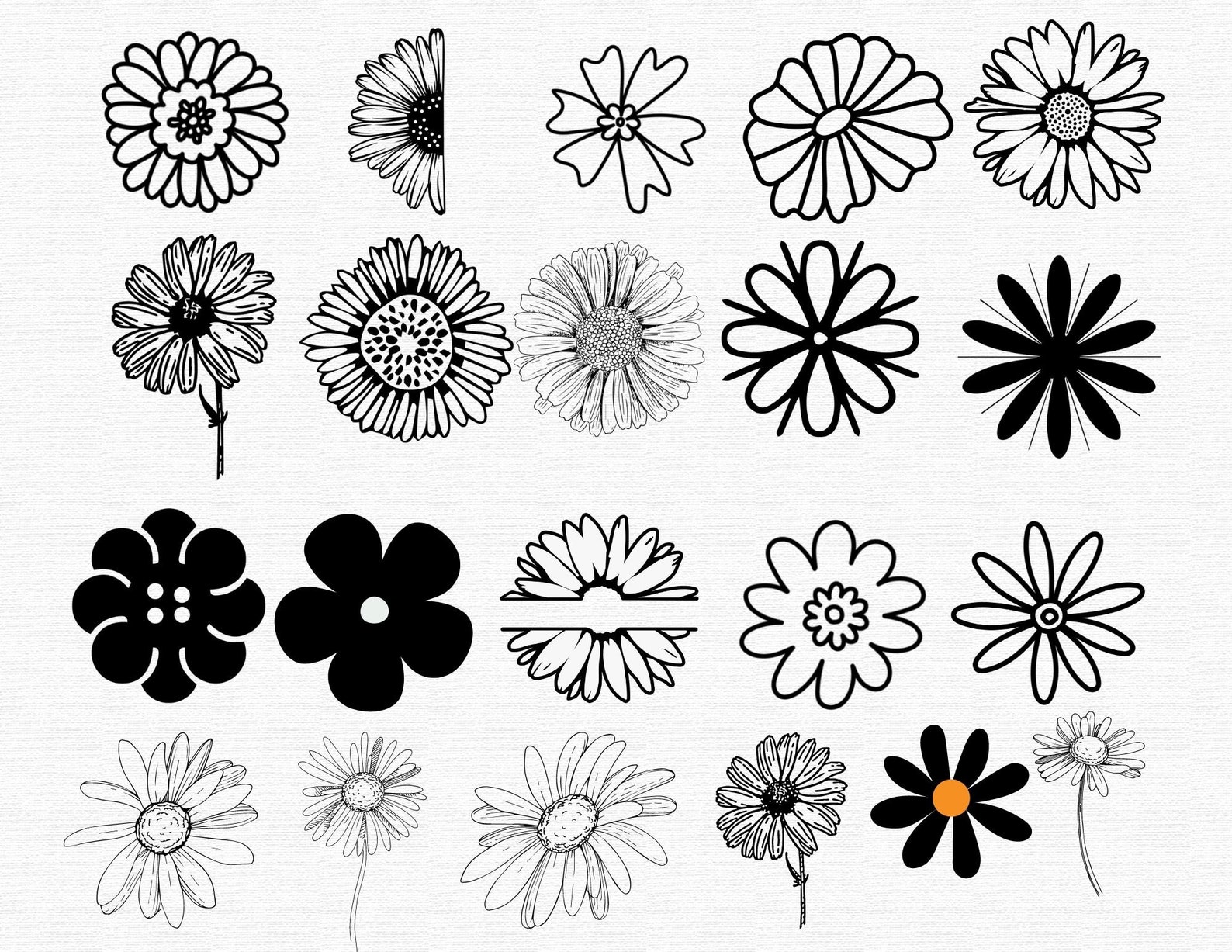 Daisy Svg DAISY Flower Clipart Daisy Monogram Svg Half - Etsy
