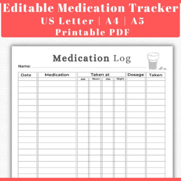 Medication Log Fillable - Etsy